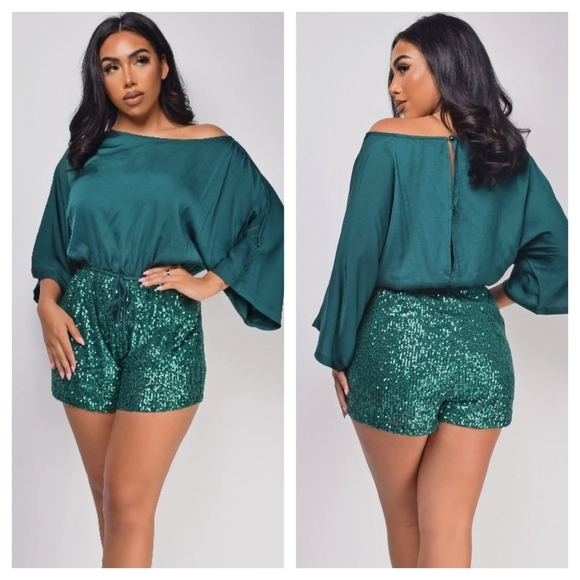emprada | Pants & Jumpsuits | Emprada Journey Hunter Green Off Shoulder ...